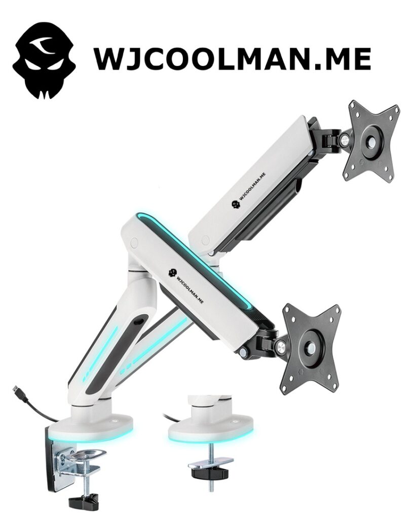 WJ Coolman Dual Pro Spring DUAL RGB Assisted Monitor Arm White | WJ ...